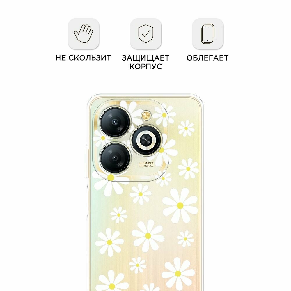 Чехол на Infinix Smart 8 Plus / Инфиникс Смарт 8 Плюс с принтом "Большие ромашки", прозрачный — фото 1