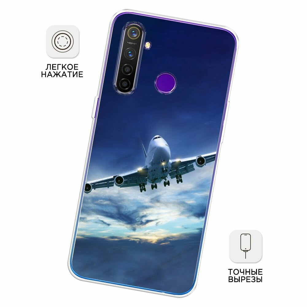 Чехол на Realme 5 Pro / Реалми 5 Про с принтом "Самолет в небе" — фото 1