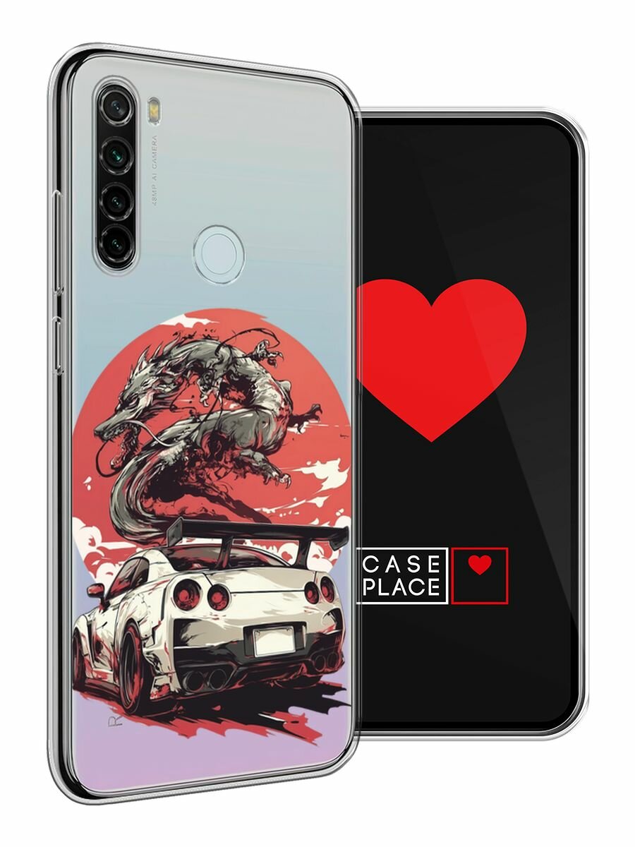 Чехол на Xiaomi Redmi Note 8T / Сяоми Редми Нот 8Т с принтом "Car and dragon", прозрачный — фото 1