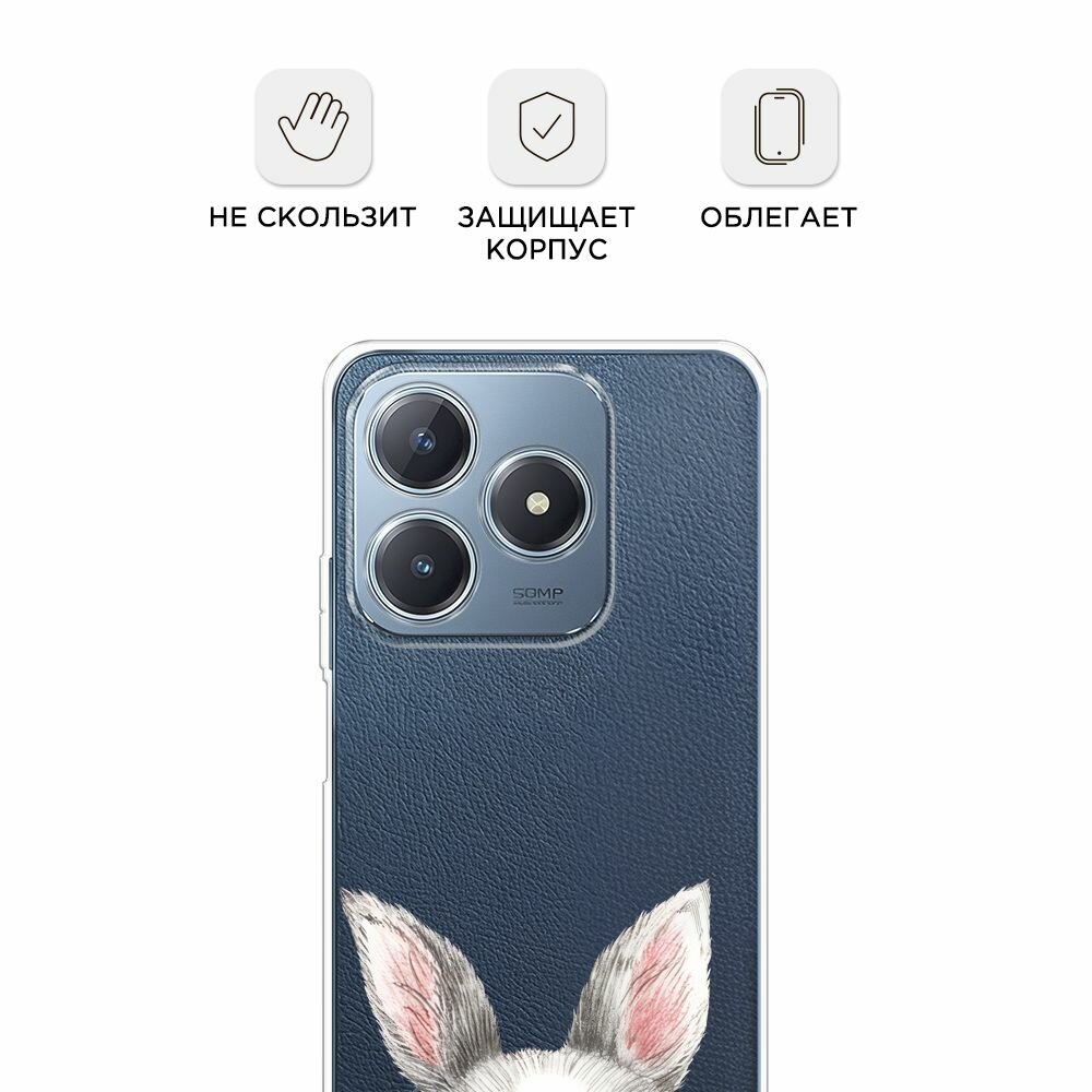 Чехол на Realme C63 / Реалми С63 с принтом "Карандашный кролик 2 - 8 марта", прозрачный — фото 1