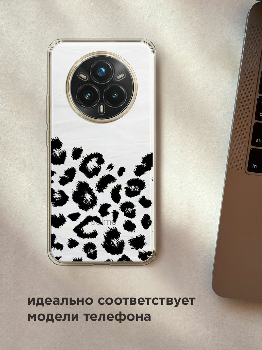Чехол на Realme 14 Pro+ / Реалми 14 Про+ с принтом "Окрас леопарда фон черный", прозрачный — фото 1