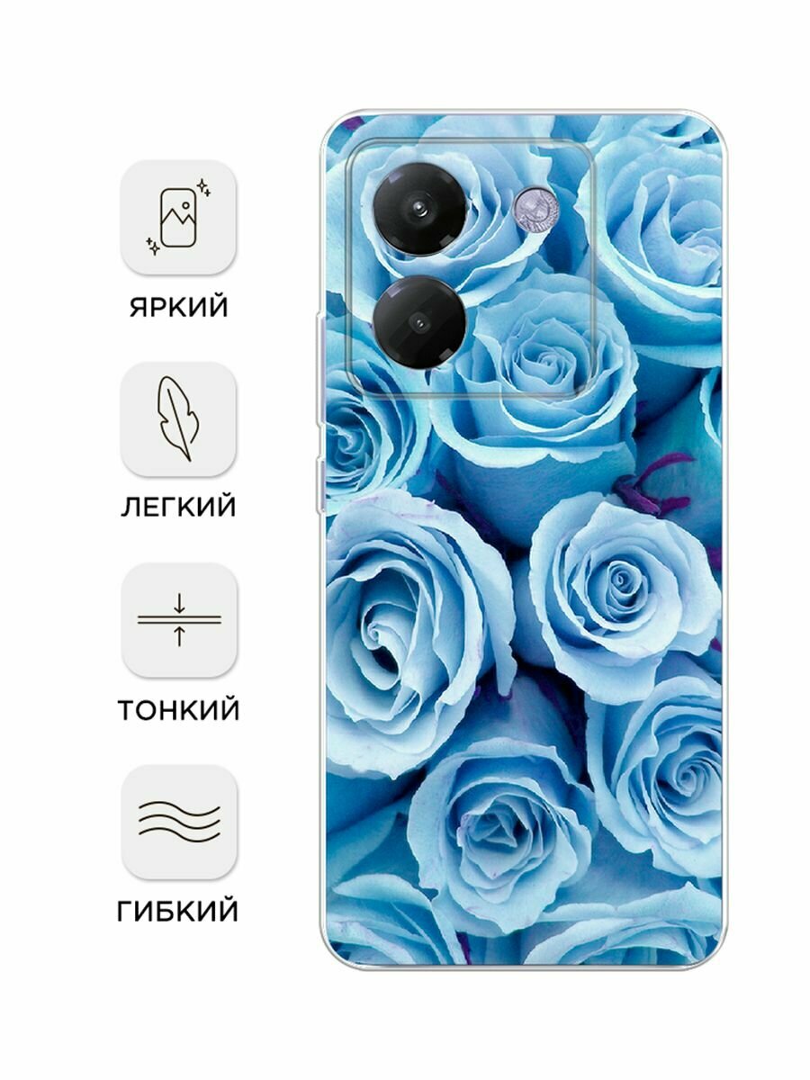 Силиконовый чехол на Poco M7 Pro / Поко М7 Про с принтом Лазурные розы — фото 1