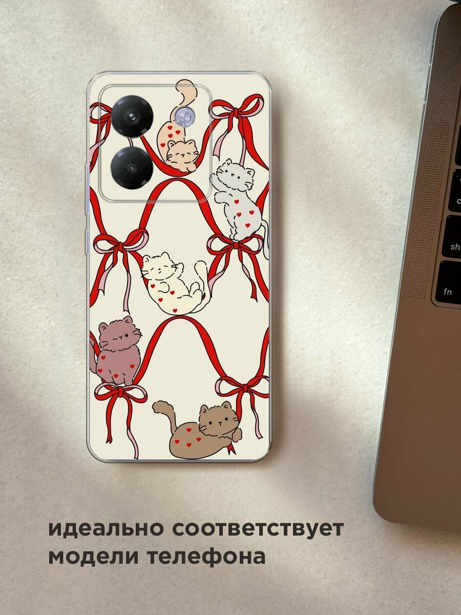 Чехол на Poco M7 Pro / Поко М7 Про с принтом "Котики в ленточках 1" — фото 1