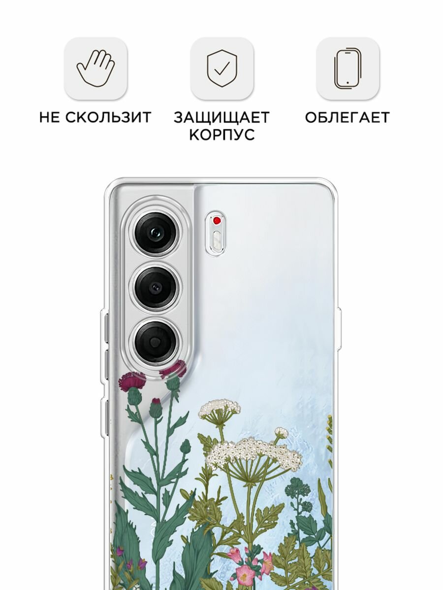 Чехол на Tecno Camon 40 Pro / Текно Камон 40 Про с принтом "Дикие полевые цветы", прозрачный — фото 1