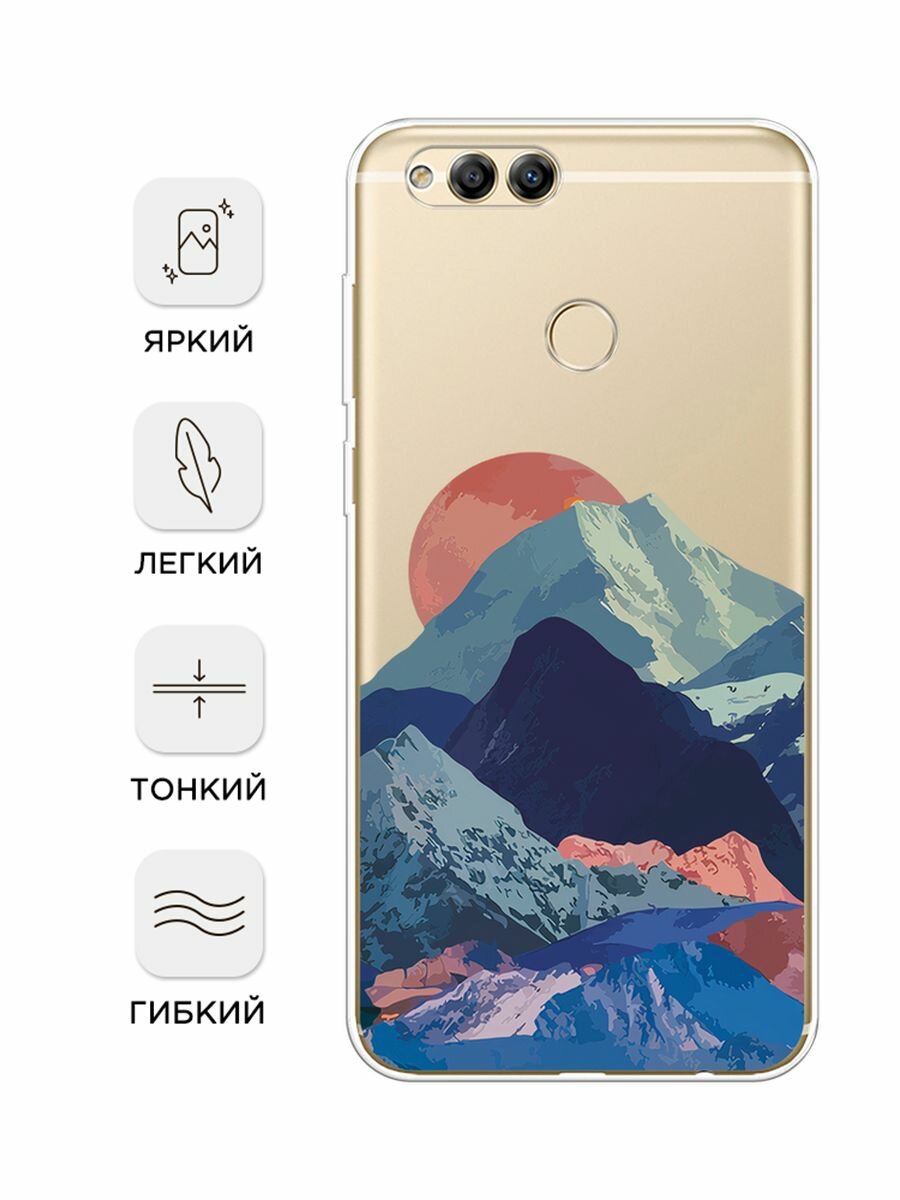 Чехол на Honor 7X / Хонор 7Х с принтом "Закат в снежных горах", прозрачный — фото 1
