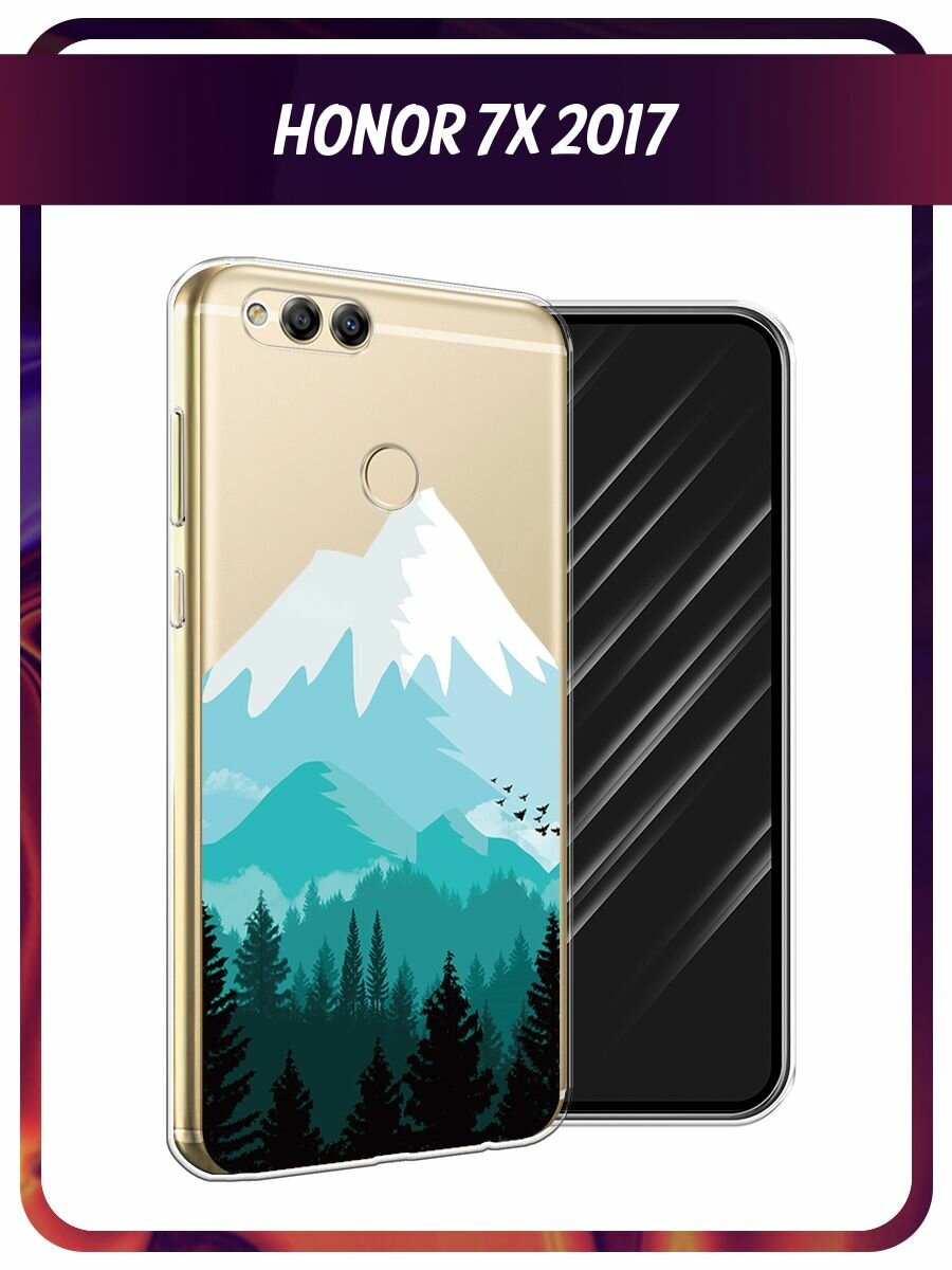 Чехол на Honor 7X / Хонор 7Х с принтом "Синяя снежная гора", прозрачный