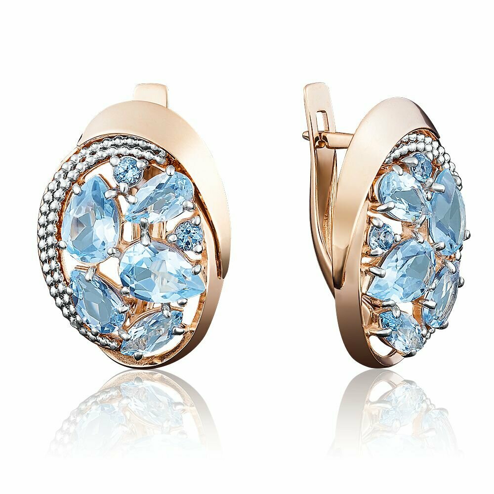 Серьги, красное золото, 585 проба, топаз