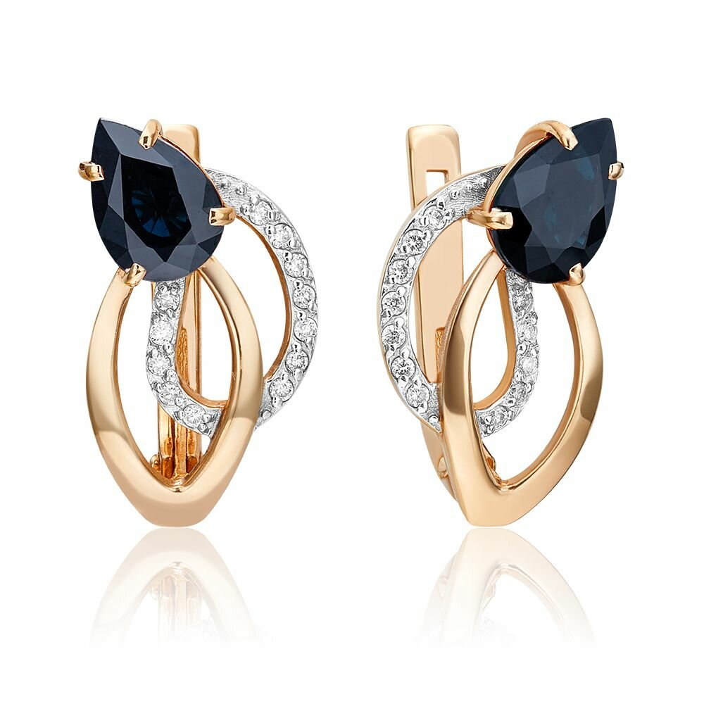 Серьги, красное золото, 585 проба, бриллиант, сапфир
