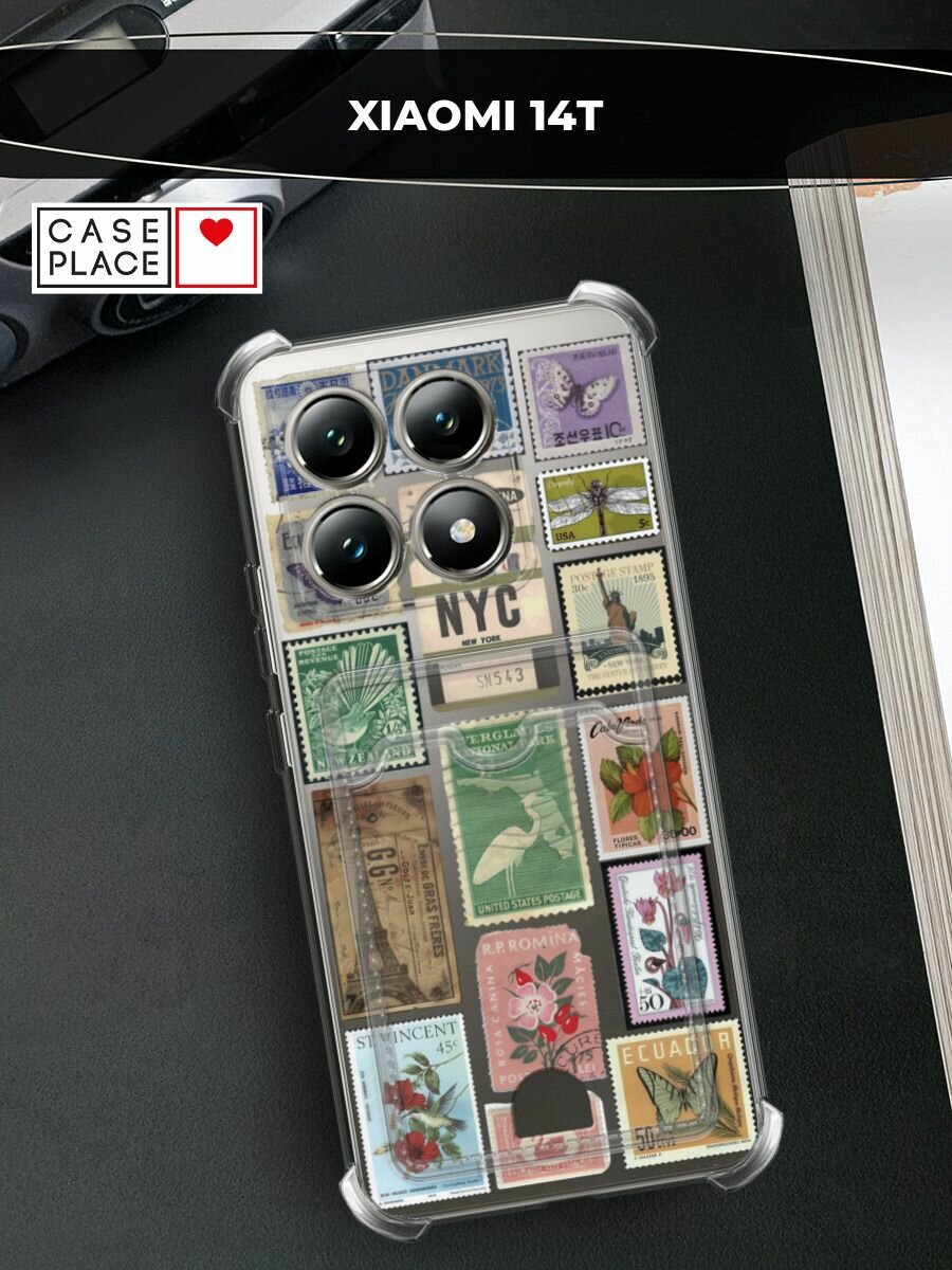 Силиконовый чехол на Xiaomi 14T (Сяоми 14T) с картой и принтом марки