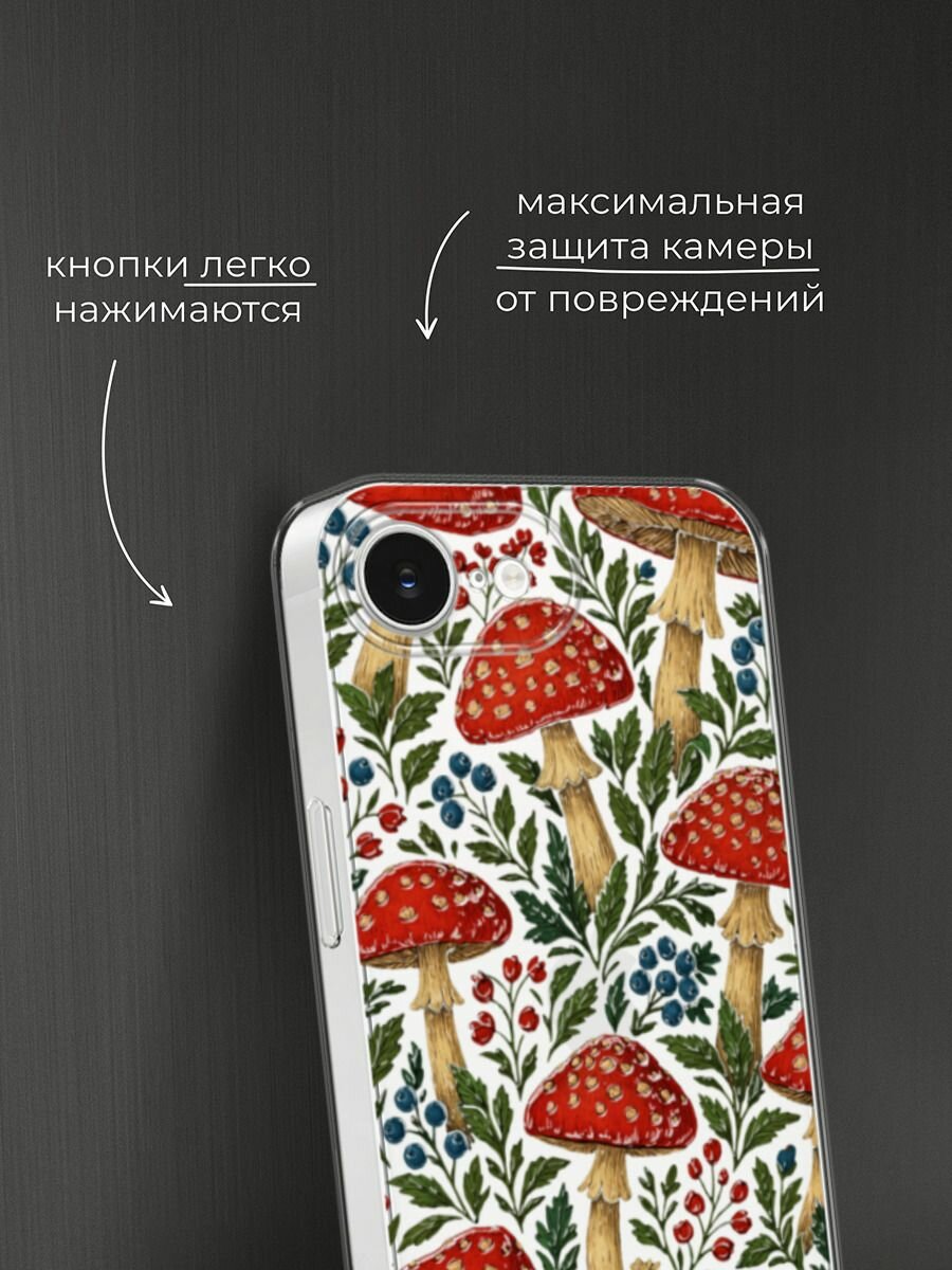 Силиконовый чехол на Apple iPhone 16e/17e / Айфон 16е/17e с принтом Мухоморы — фото 1