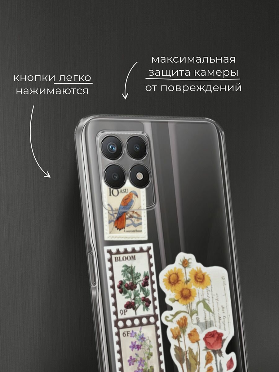 Силиконовый чехол на Realme 8i / Реалми 8i с принтом Марки с цветами — фото 1