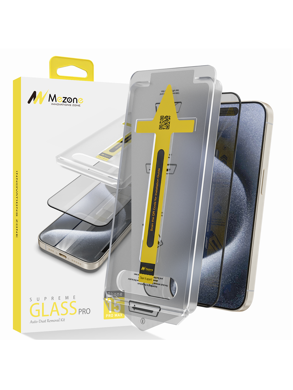 Защитное стекло Mezone Premium с аппликатором, совместимая с Apple iPhone 15 Pro Max