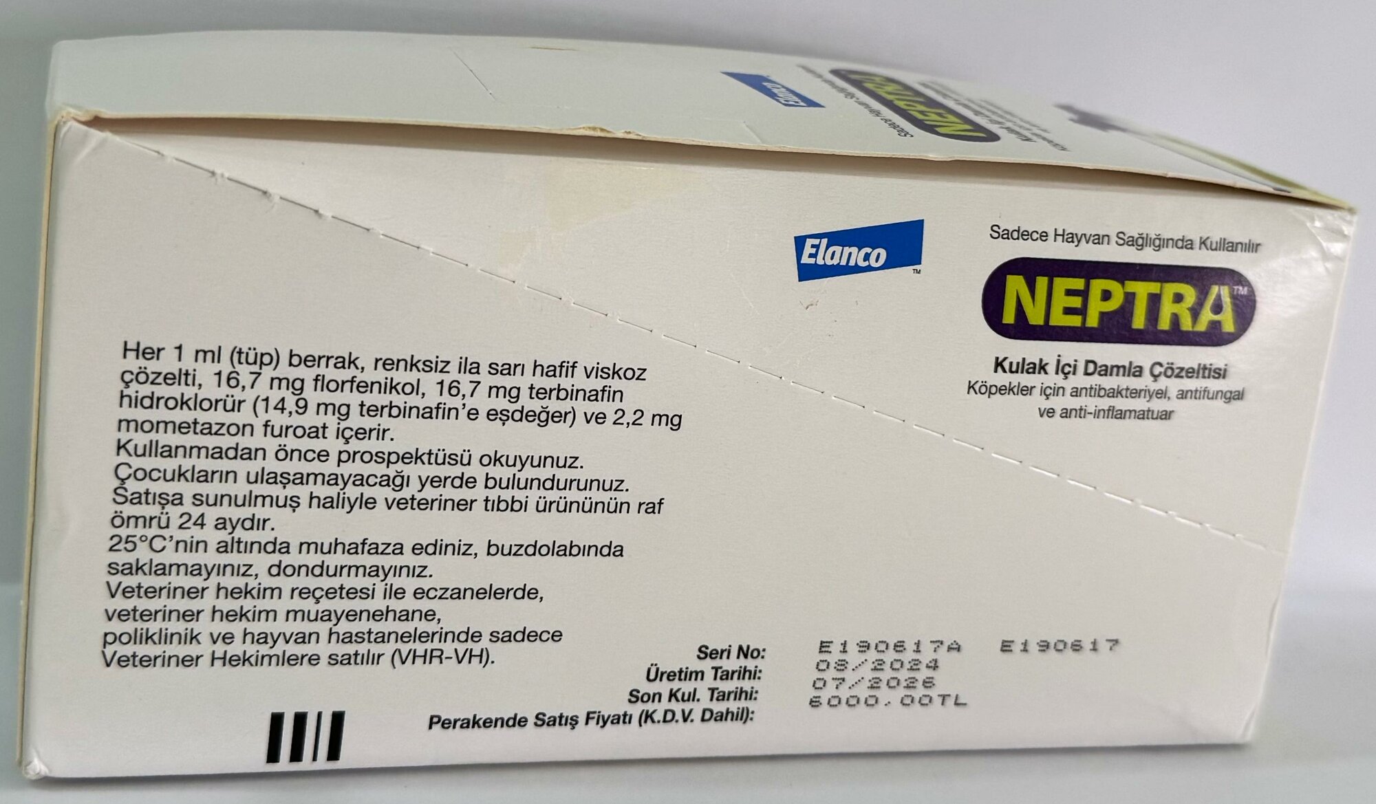 Ушные капли Elanco "Нептра", для собак, от наружного отита, 1 пипетка