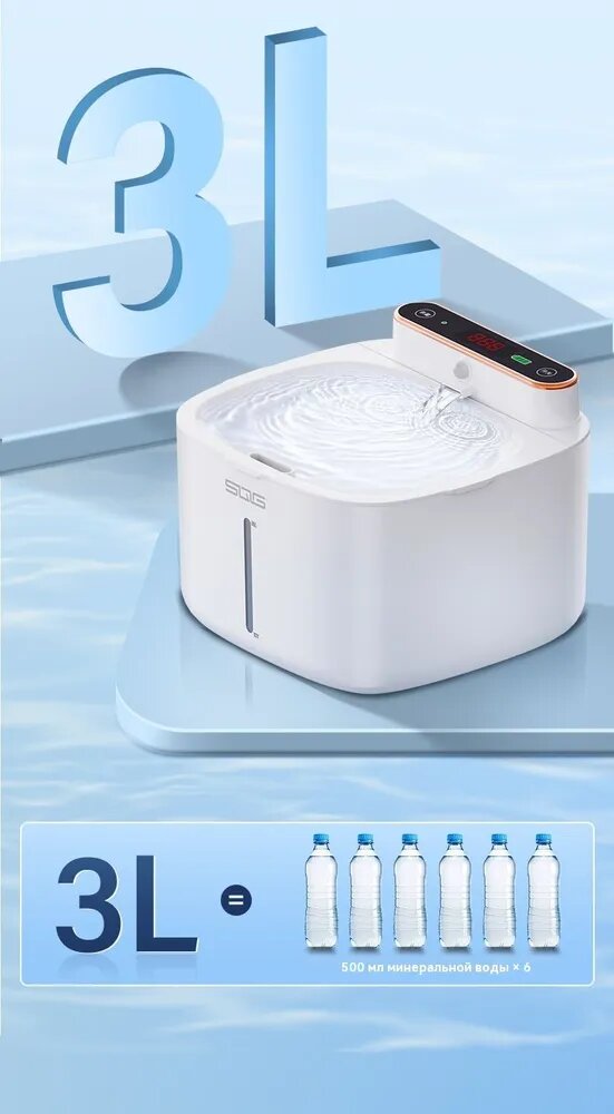 Поилка для животных Xiaomi Aqua Pro автоматическая беспроводная фонтан 3000мл белый — фото 1