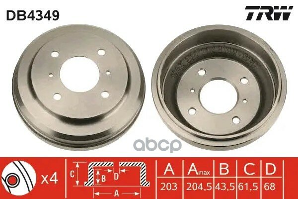 Тормозной барабан (203х43,5) NISSAN Almera II TRW арт. DB4349