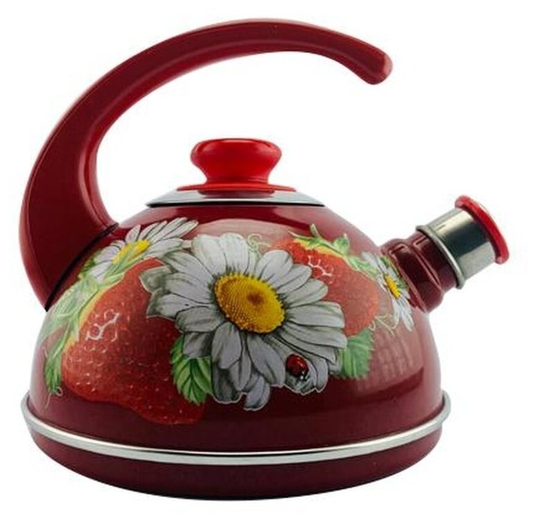 Чайник 2,5л (конс. ручка)-бордовый/клубника с ромашкой(дек-н. сталь на кр) Т04/25/01/05/Н13 (г. Ростов)