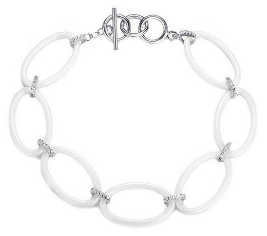 Браслет, серебро, 925 проба, фианит, керамика