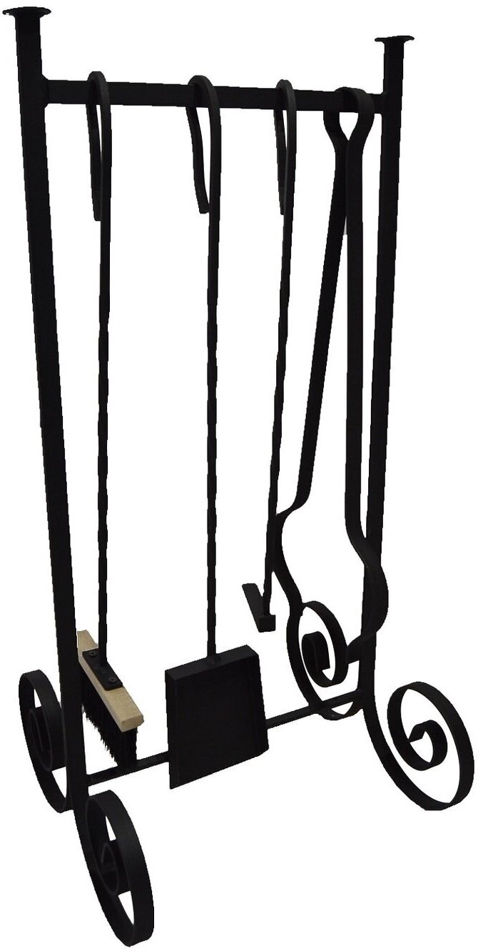 Набор для камина и мангала Прямой, подставка, кочерга, совок, щетка, щипцы