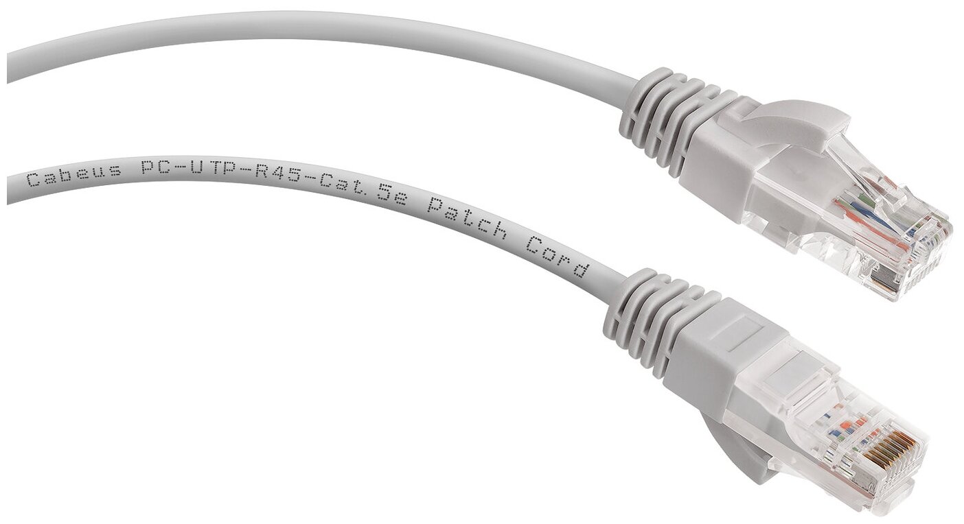 Кабель патч-корд U/UTP 5e кат. 0,3м. Cabeus PC-UTP-RJ45-Cat.5e-0.3m неэкранированный, серый