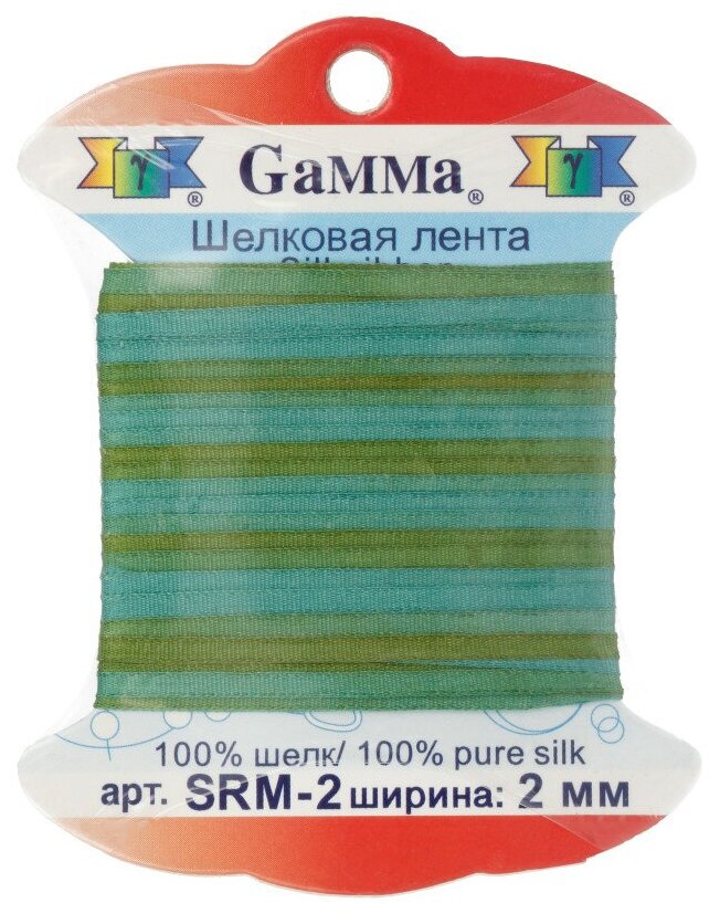 Лента Gamma шелковая SRM-2 2 мм 9.1 м ±0.5 м M109 ментол/зеленый