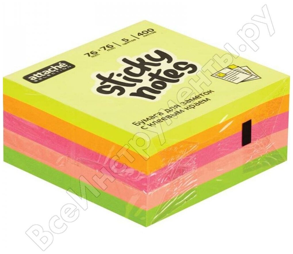 Блок-кубик Attache Selection куб 76х76, радуга, 400 листов 383719