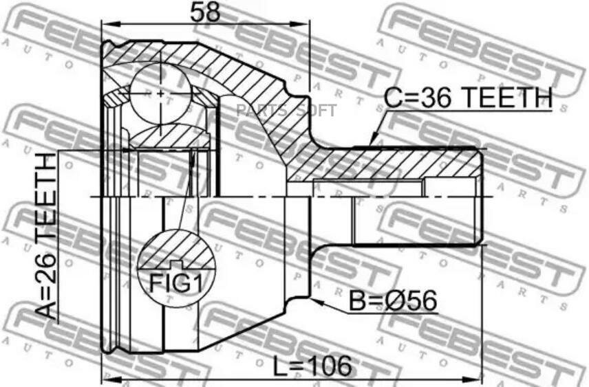 2110CB4TD FEBEST ШРУС наружный 26X56X36