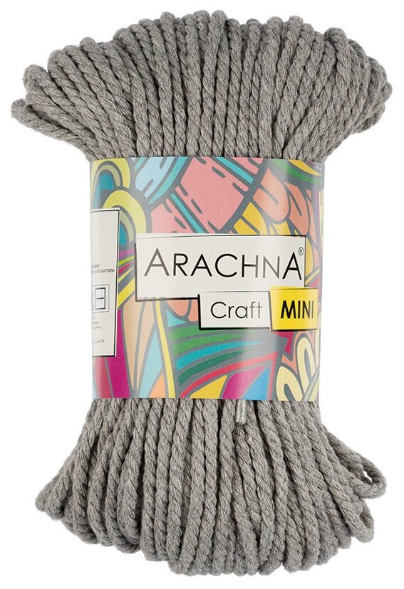 Пряжа ARACHNA "Craft Mini" 75% хлопок, 25% фибра 94.1 г 30.48 м №06 серый