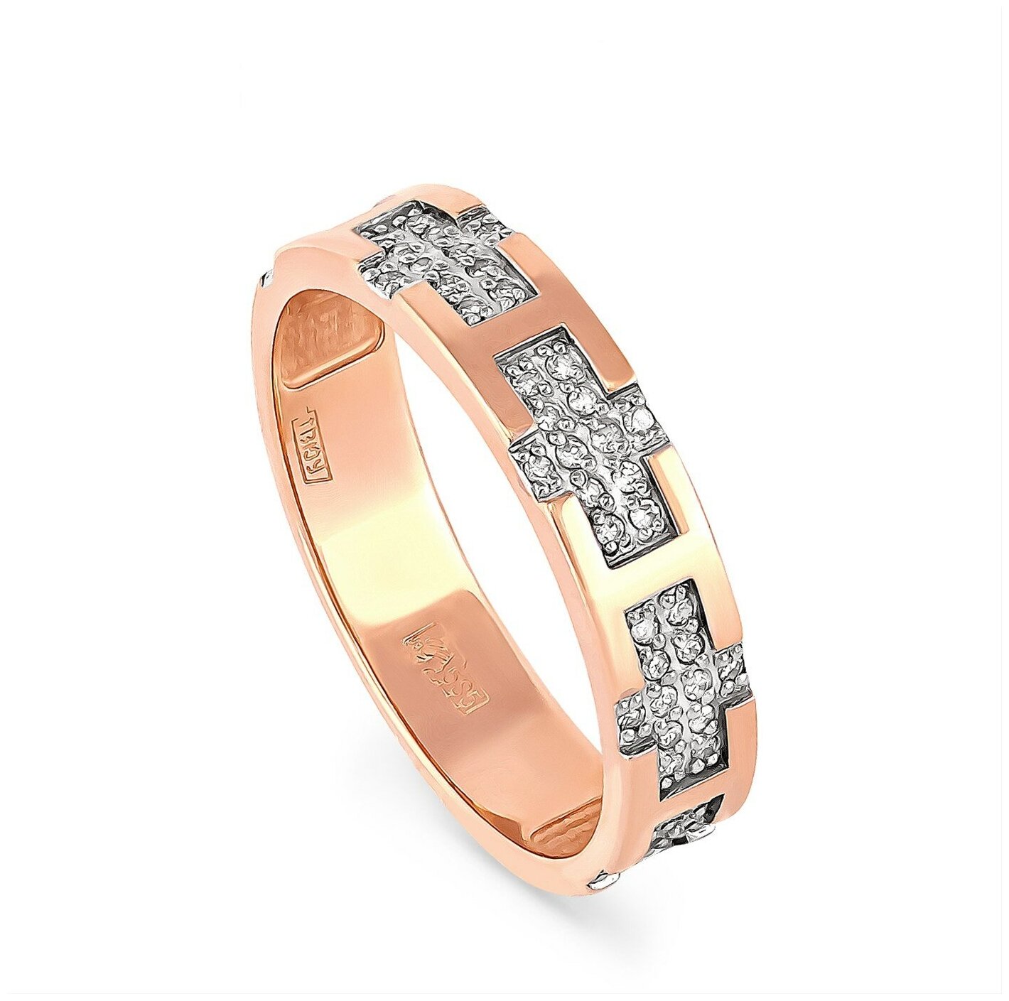 Кольцо обручальное, красное золото, 585 проба, бриллиант