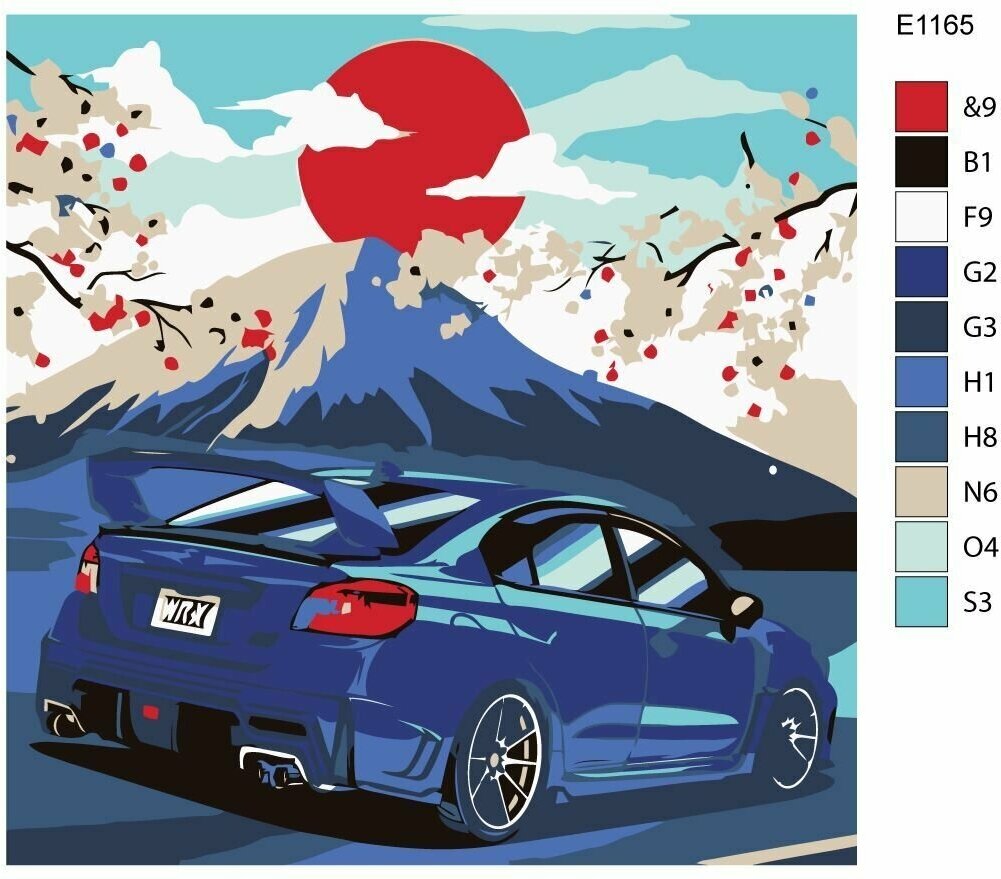 Детская картина по номерам E1165 "Синяя машина subaru wrx" 30x30
