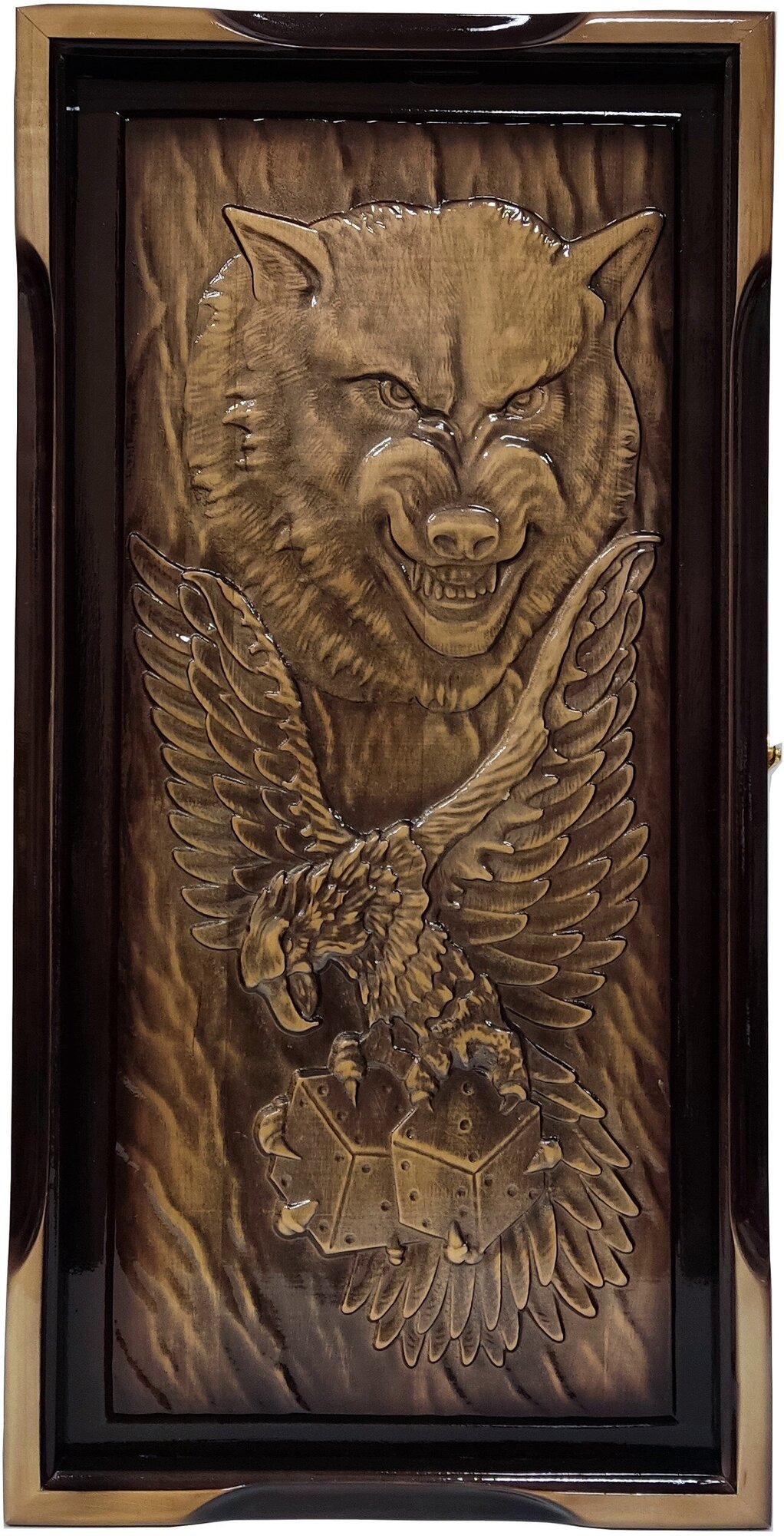 Нарды деревянные 3D резьба "Волк с орлом" / подарочные нарды