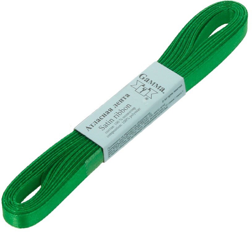Лента атласная 6 мм 10 шт по 5.4 м "Gamma" AL-6P №090 ярко-зеленый