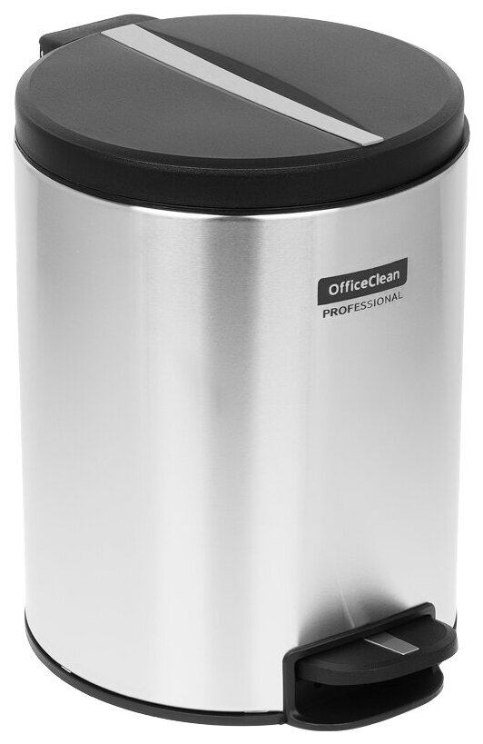 Ведро-контейнер для мусора (урна) OfficeClean Professional Original, 5л, корпус нержавеющая сталь, крышка из пластика, хром
