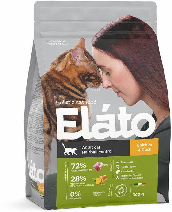 Элато Holistic сухой корм для кошек для выведения шерсти Курица и Утка 300г