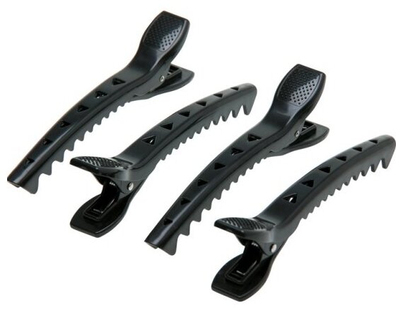 Зажим для волос Dewal Professional DEWAL "Крокодил" черный, пластик, 12,5 см 4 шт