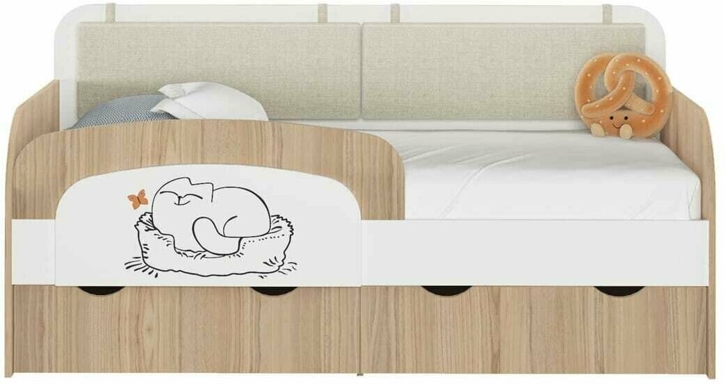 Кровать-тахта Кот 800.4 с защитным бортиком и комплектом подушек (Аквилон)