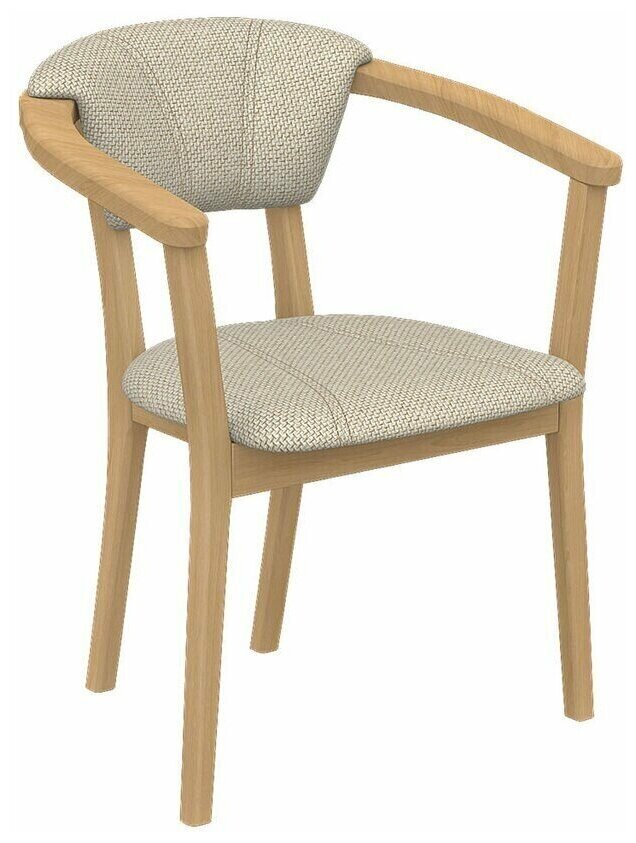 Стул-кресло Н с деревянными подлокотниками (Alba Cream (рогожка)/Бук) 62х51х80