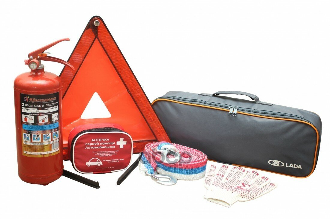 Набор автомобилиста LADA (сумка, огнетушитель 2л, аптечка н/о, знак аварий. остановки, трос 3т) LADA арт. 99999234115182