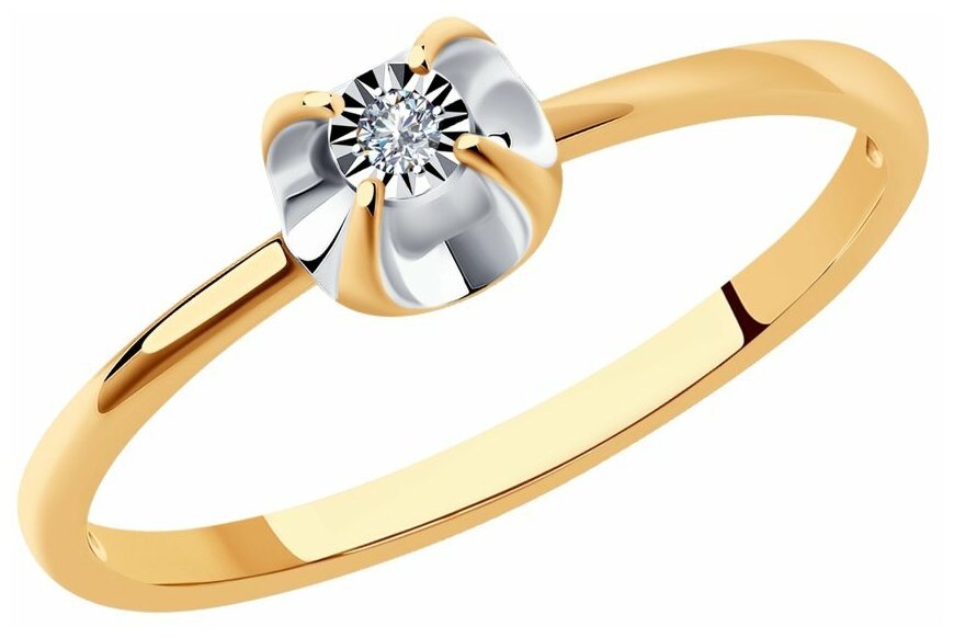 Кольцо, комбинированное золото, 585 проба, бриллиант