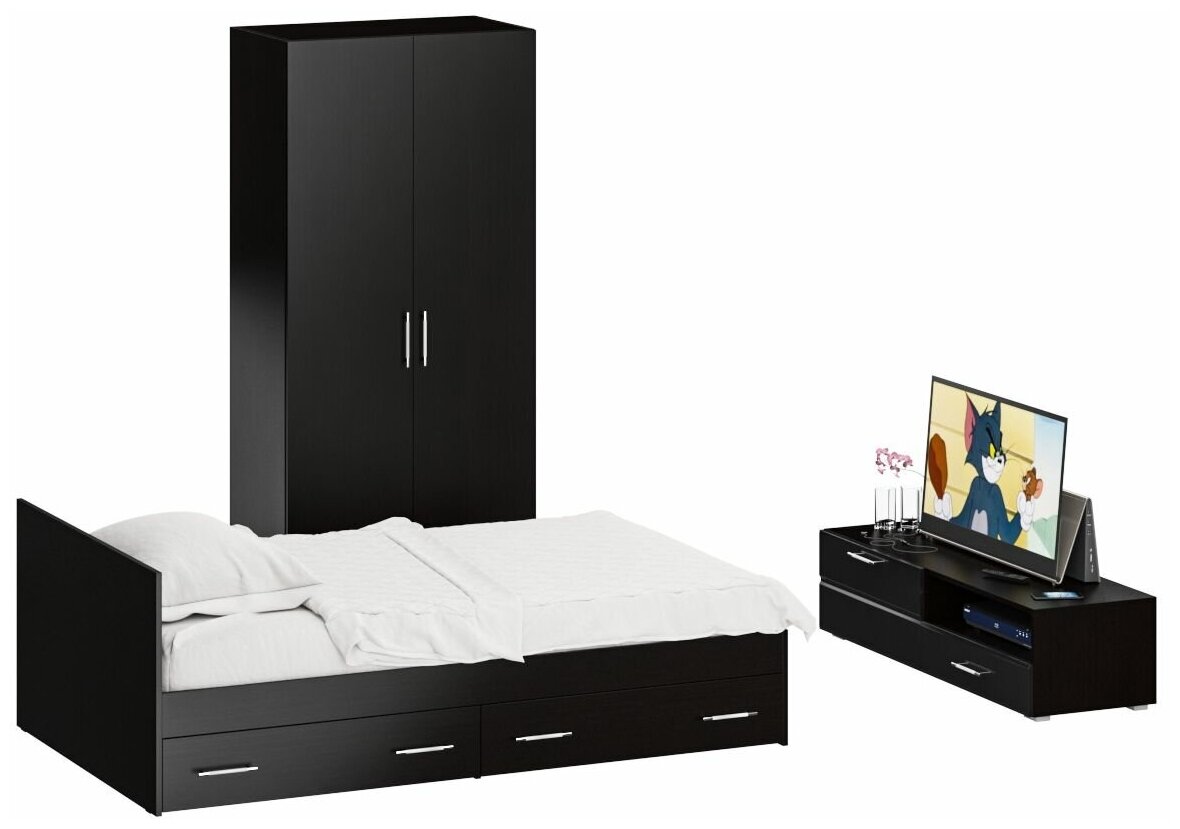 Спальня Стандарт 3 Стандарт с кроватью 1200 с ящиками венге спальное место 1200х2000 мм. без матраса основание есть