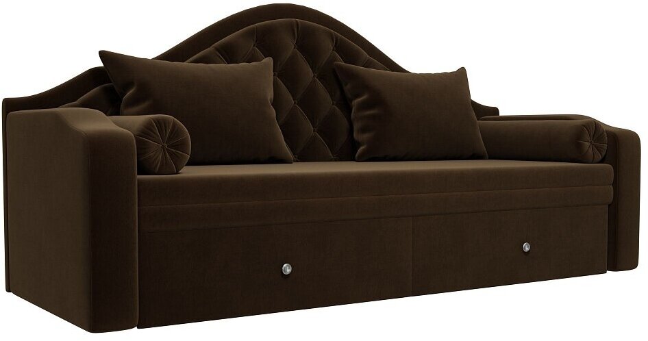 Прямой диван тахта Сойер Коричневый Велюр, выкатной, 212х86х112 см, с ящиком для белья