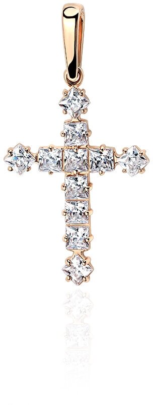 Крестик, красное золото, 585 проба, фианит
