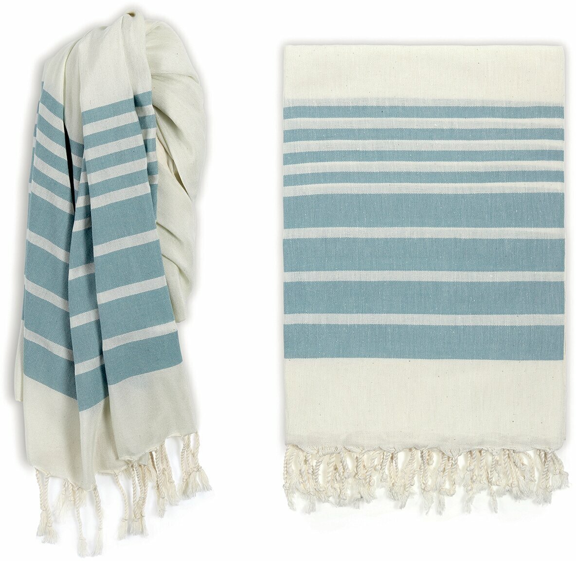 Пештемаль из хлопка и шелка Fula, 90*180 см, натуральный/бирюза (natural/aqua)