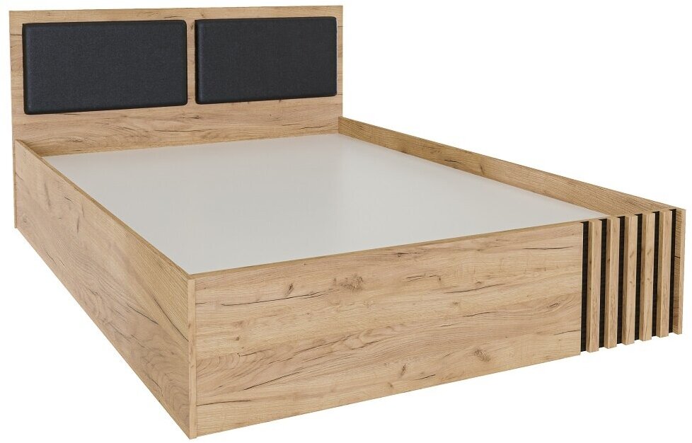 Кровать в стиле лофт Бриона сп. м. 160х200 см (настил ДСП), Дуб крафт золотой/Венге, мягкие накладки на изголовье