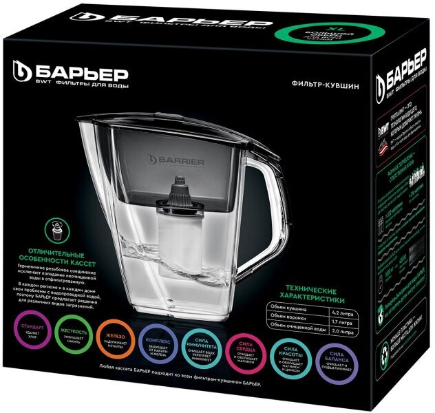 Фильтр-кувшин для очистки воды барьер Гранд Нео, 4,2 л, цвет антрацит
