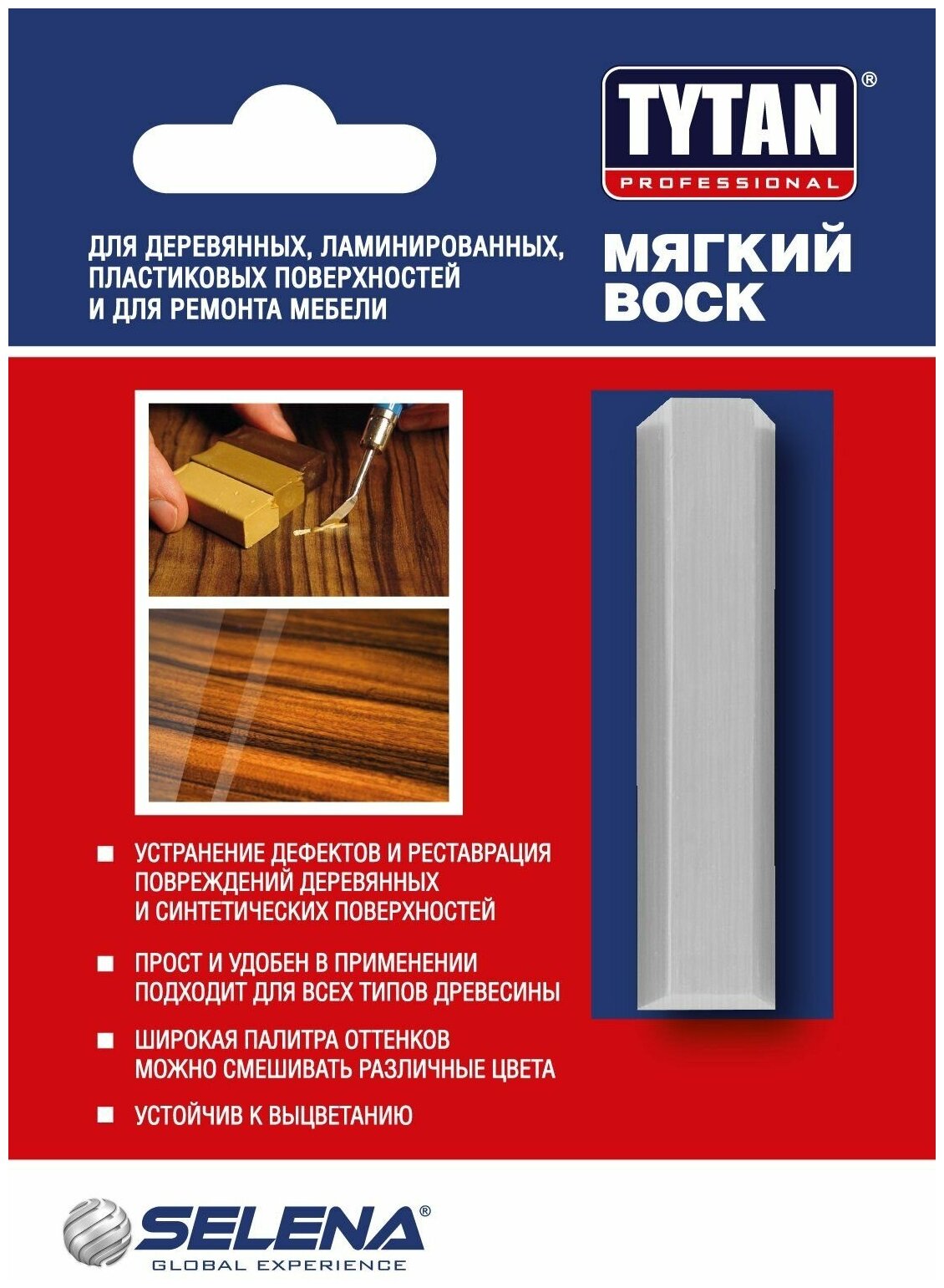 Восковой карандаш для дерева, мебели, ламината, пластика Серый камень TYTAN Professional 7,5 г (цвет 102) / воск мягкий для ремонта и реставрации