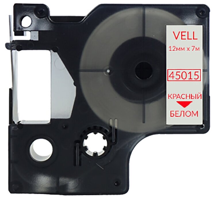 Лента Vell VL-D-S0720550/45015 (12 мм х 7 м, красный на белом)