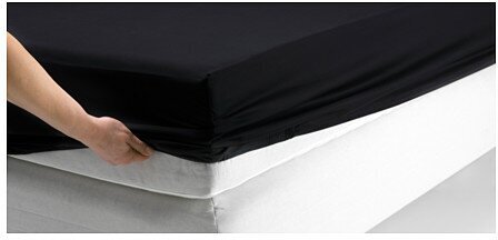 Простыня на резинке поплин гладкокрашеный 160х200х25см. "Блэк" (черная). Хлопок 100%.