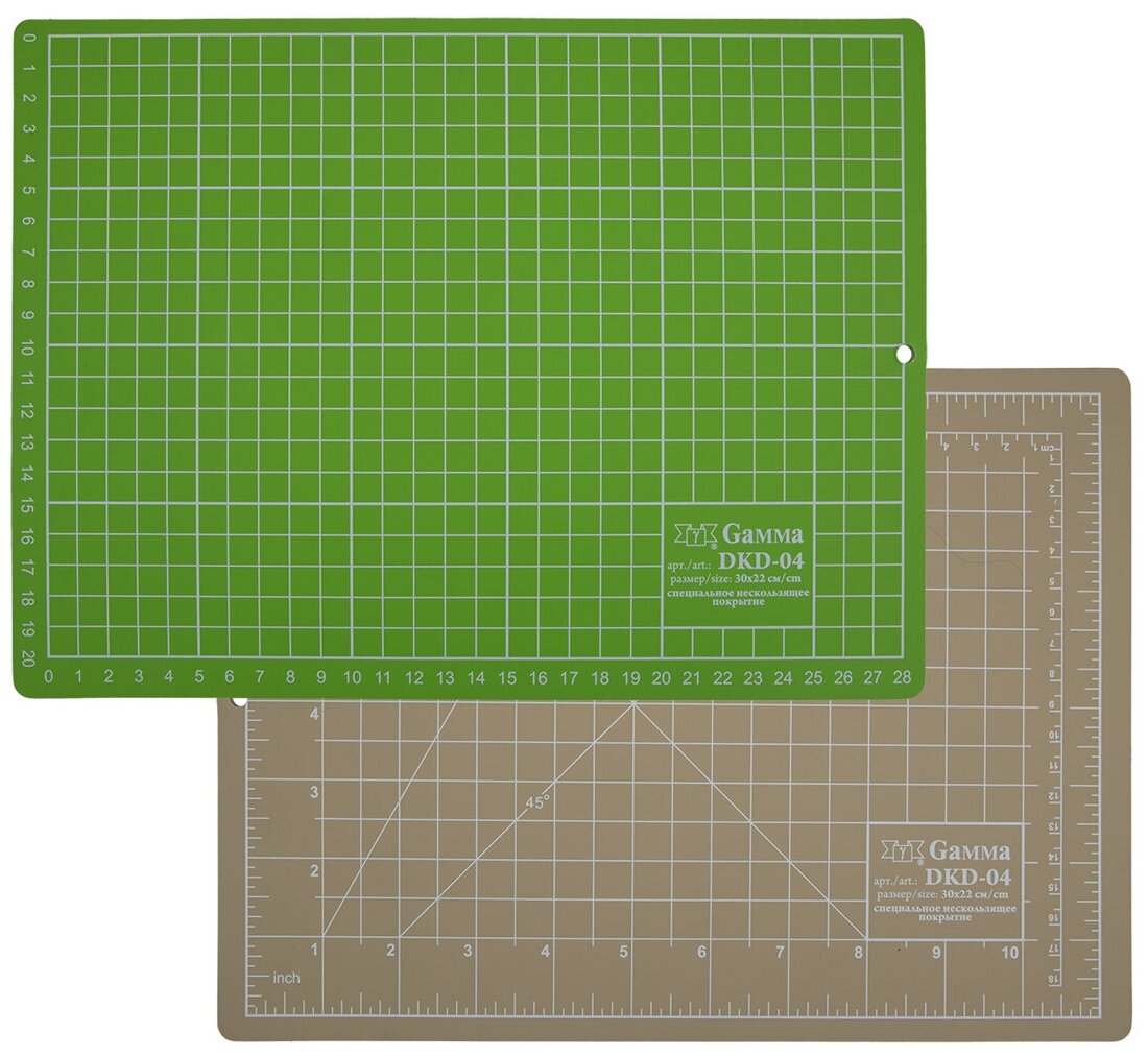 Gamma DKD-04 Мат для резки двустороннего ПВХ 30x22 см в пакете, формат А4, бежевый/салатовый