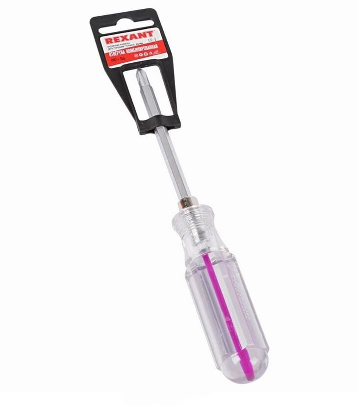 Комбинированная отвертка Rexant с двухсторонним стерженем 120 мм (крестовая PH2, шлицевая SL 6 мм) {12-4742}