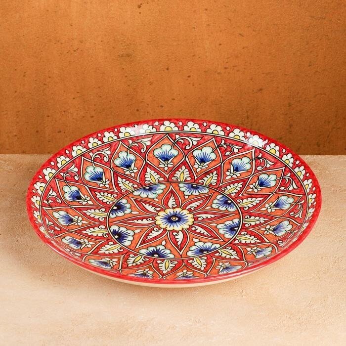 Ляган круглый, диаметр 32 см, блюдо из керамики, узбекская посуда, тарелки для сервировки